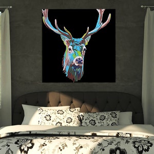 Blue Deer- Original Art, Hand Made, Print on Canvas, Square, Modern ...