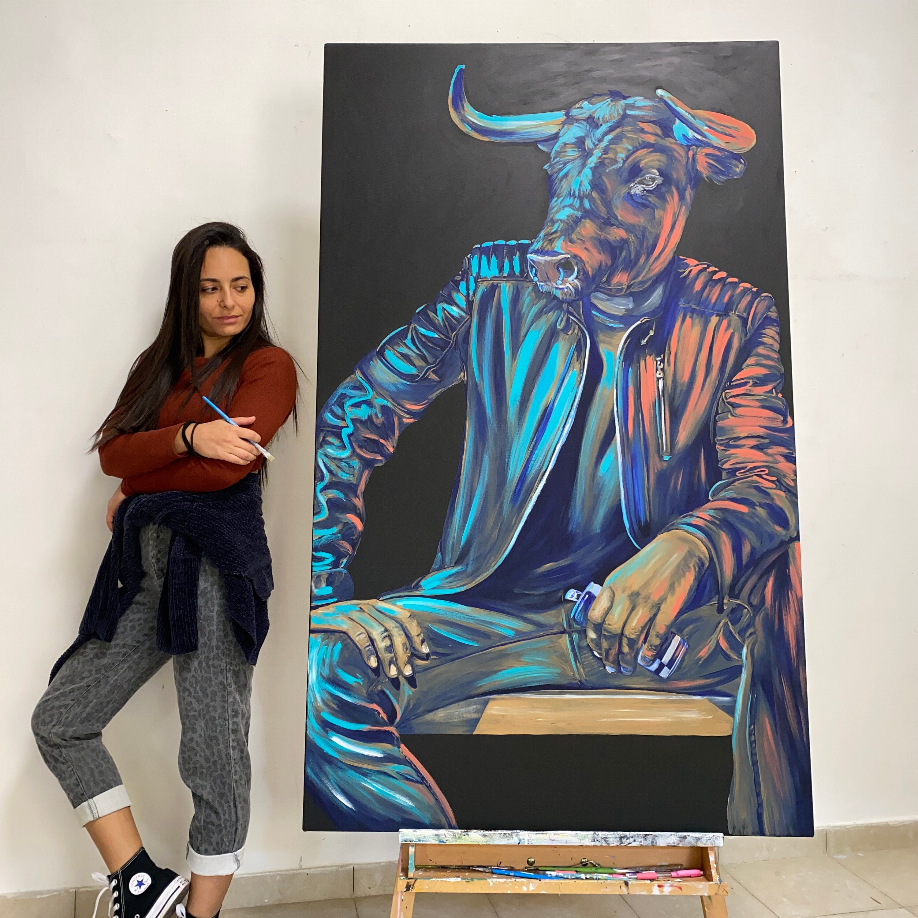 Bull Man Original Art Hand Made Print on Canvas Modern - Etsy