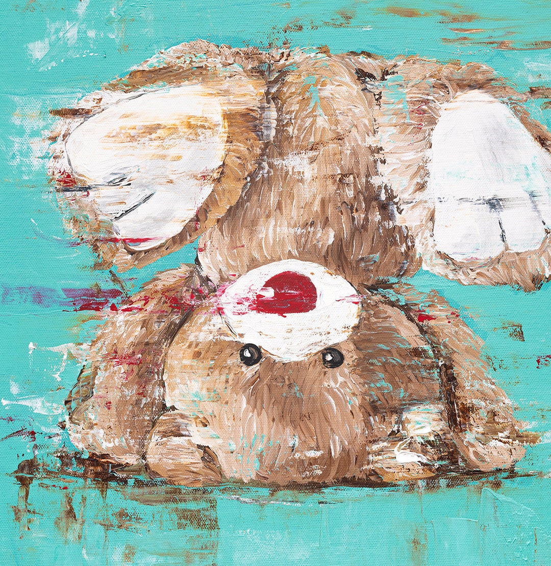 Turquoise Teddy Bear - PRINT ON CANVAS, Original Art, Hand Made, Pop ...