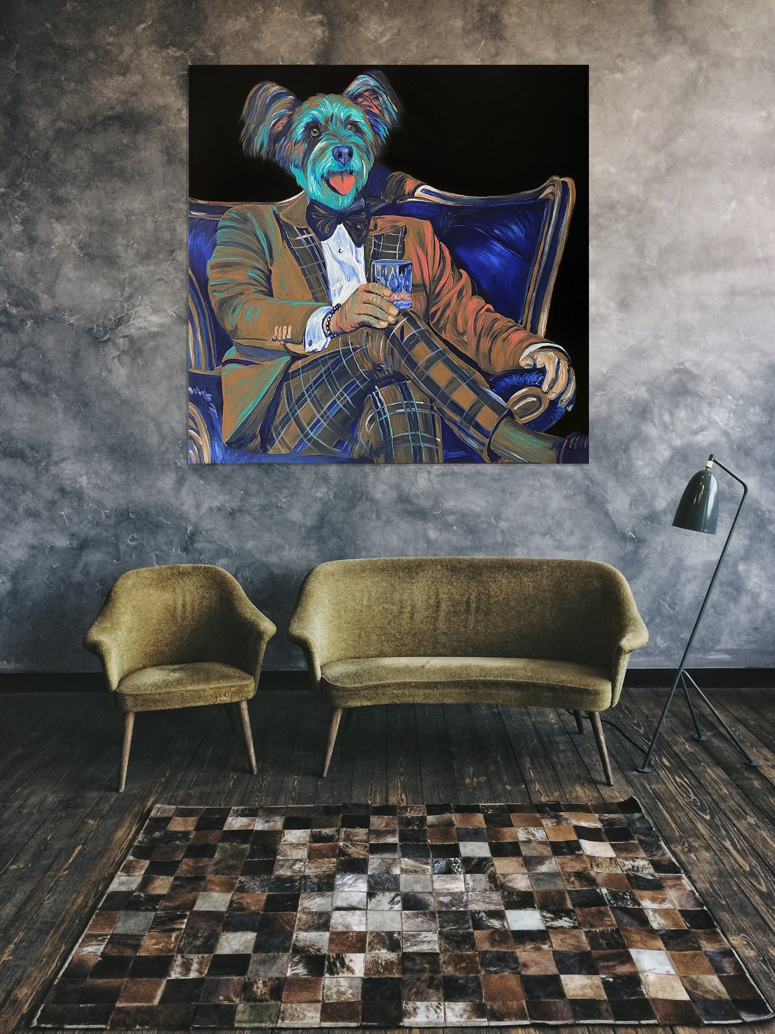 Dog Man Original Art Hand Made Print on Canvas Modern - Etsy