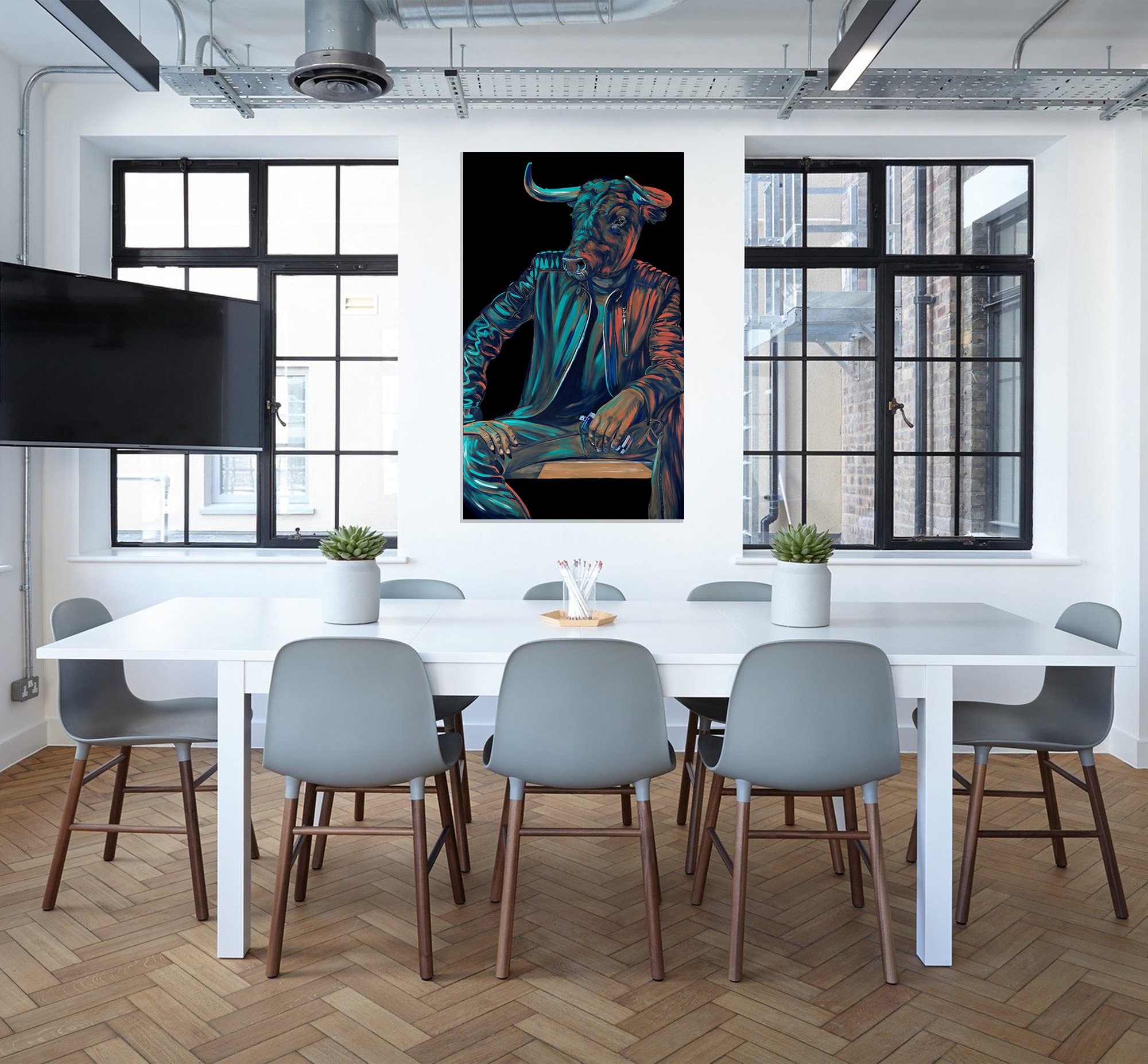 Bull Man Original Art Hand Made Print on Canvas Modern - Etsy