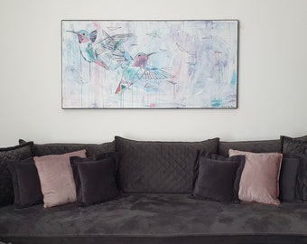 Bird Dreams Black and White, Low Poly, Hemp,hand Made, Print on Canvas ...