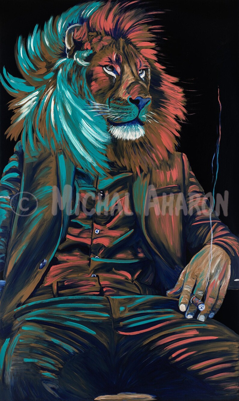 Lion man 1 Original art Hand made Print on canvas Modern | Etsy