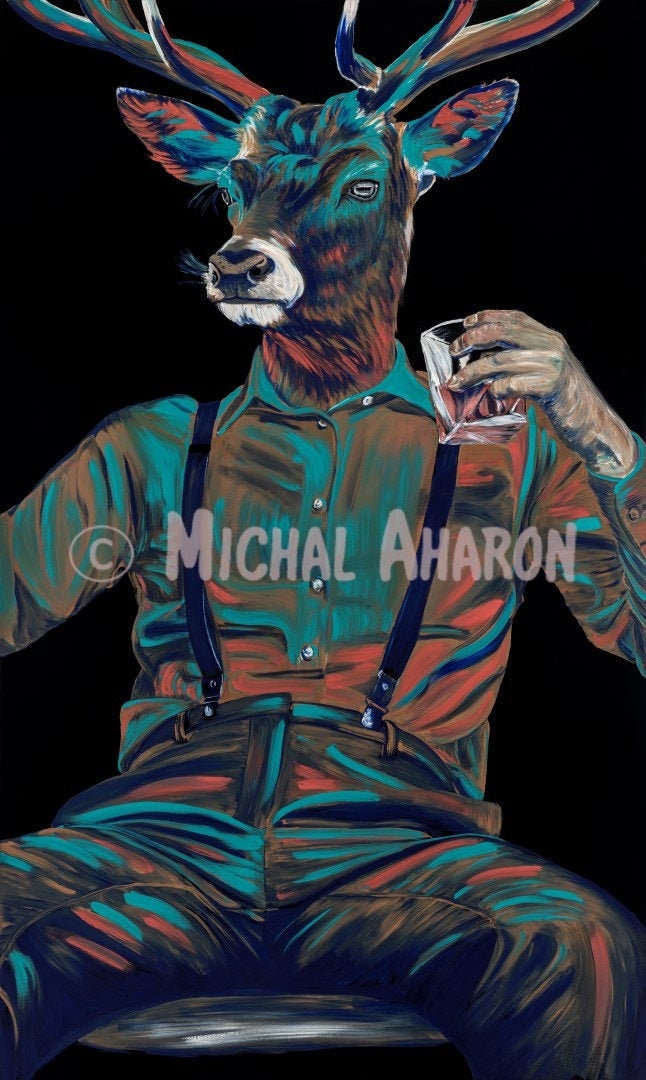 Deer Man Original Art, Hand Made, Print on Canvas, Modern Paint, Fine ...