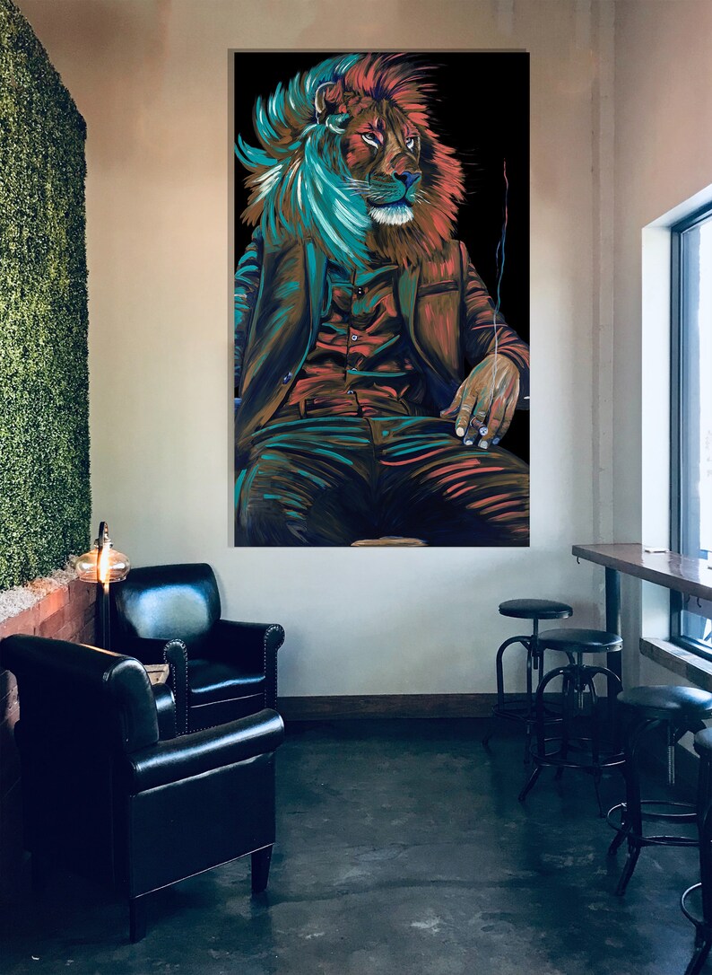 Lion Man 1 Original Art Hand Made Print on Canvas Modern - Etsy