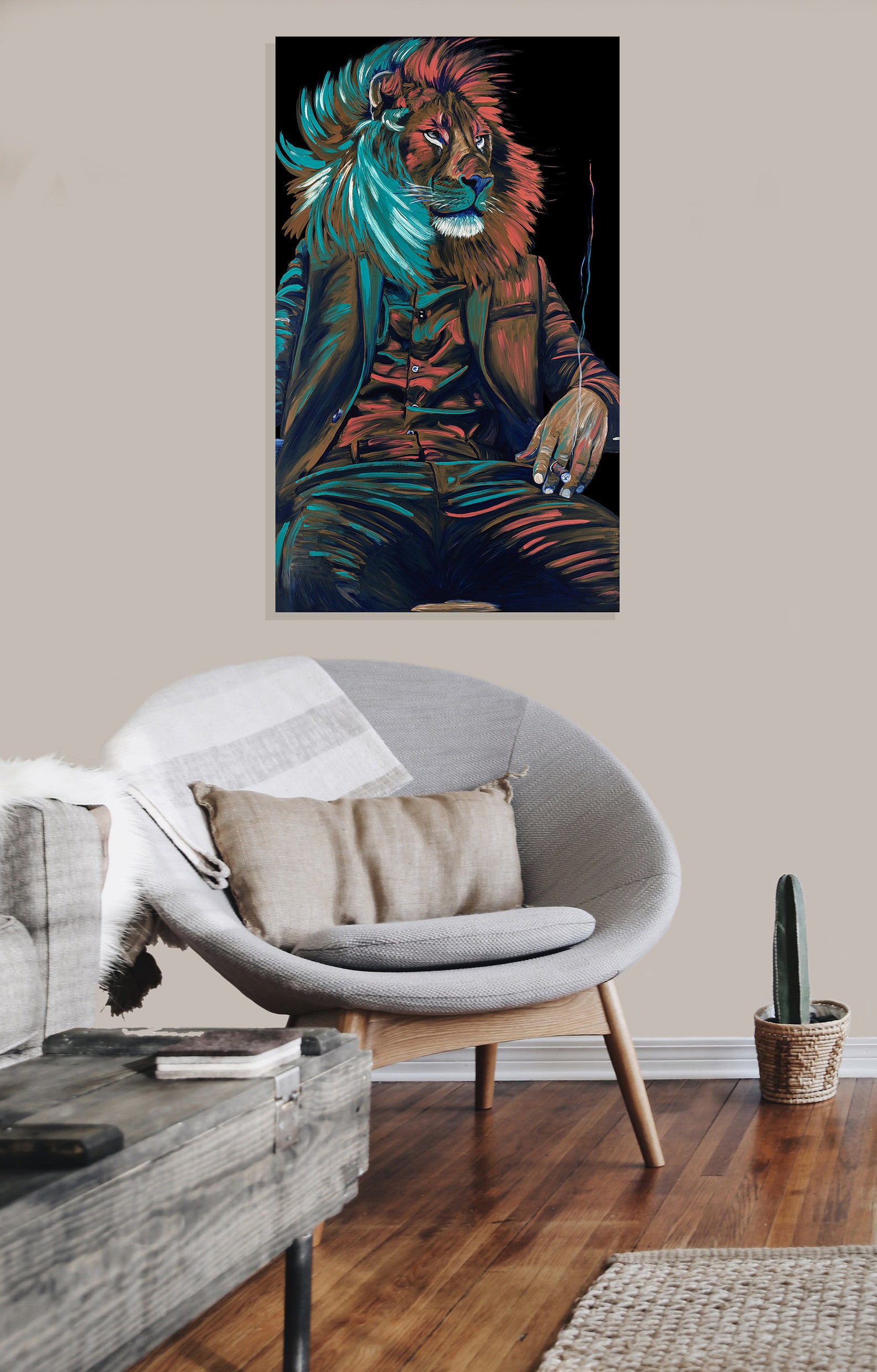 Lion Man 1 Original Art Hand Made Print on Canvas Modern - Etsy