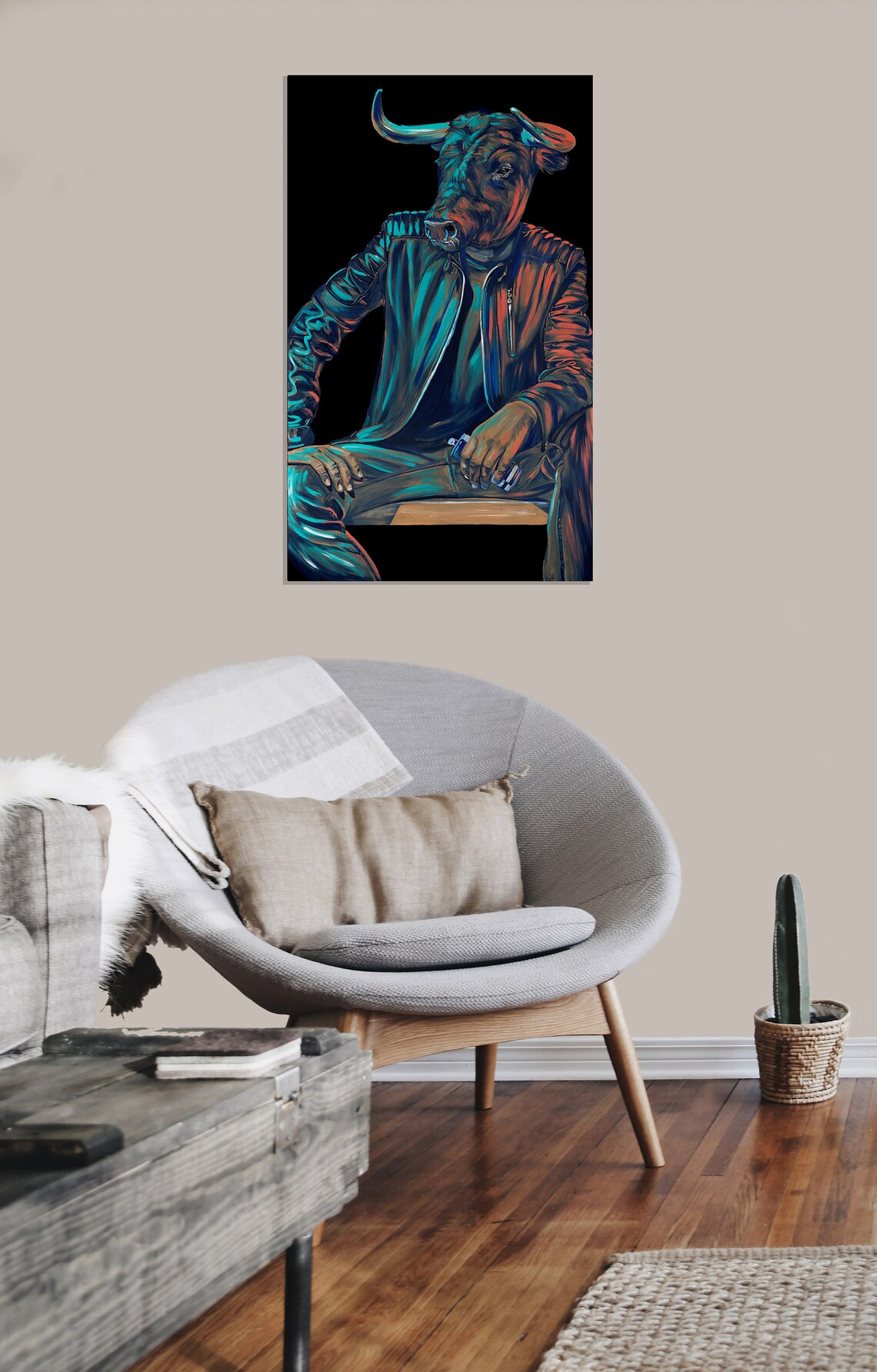 Bull Man Original Art Hand Made Print on Canvas Modern - Etsy