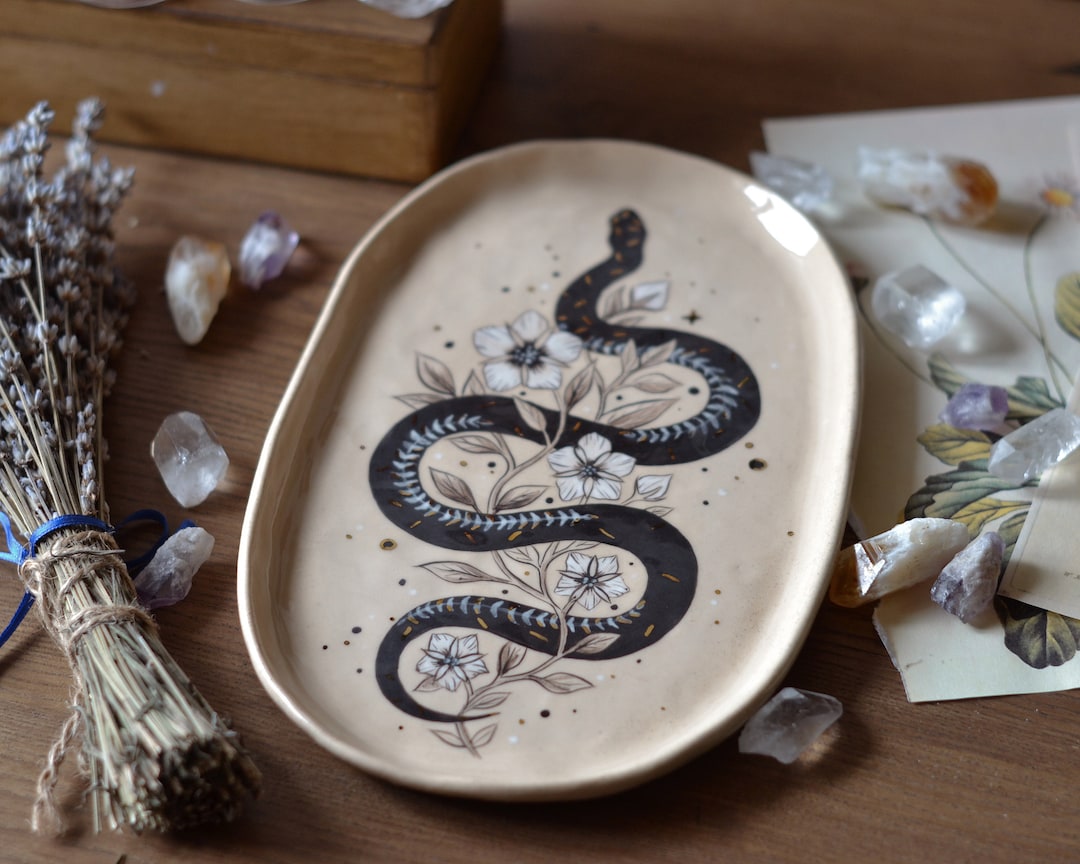 Snake Plate Large Handmade Plate Floral Ornament 24k Gold - Etsy