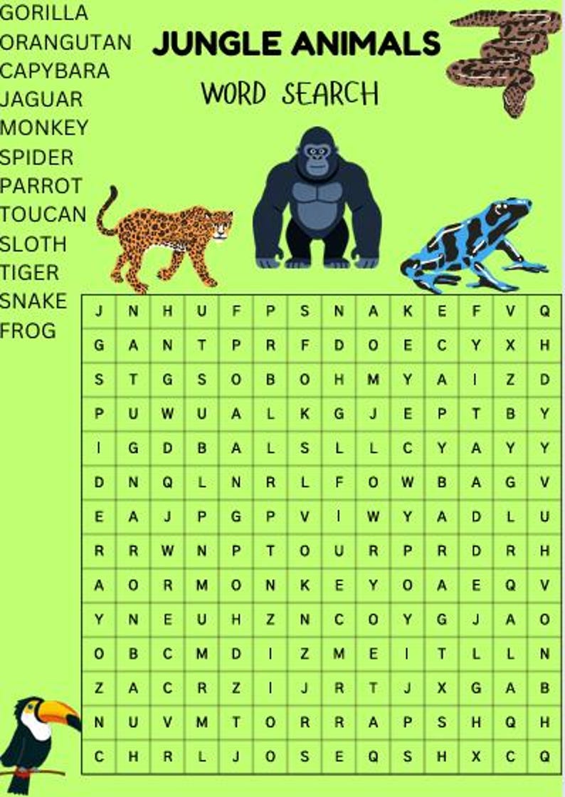 Jungle Animals Word Search - Etsy