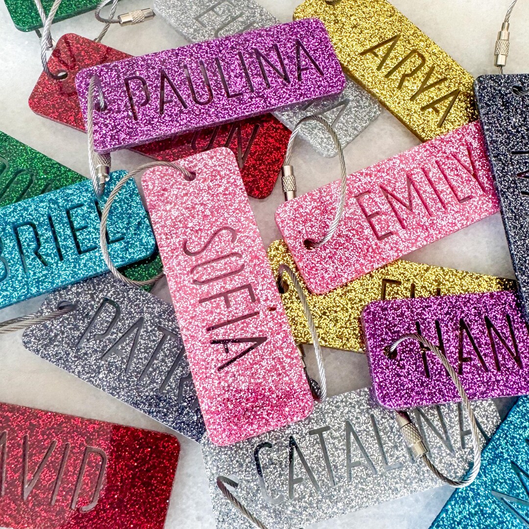 Back to School Name Tag - Personalized Glitter Acrylic Bag Tag - Custom ...