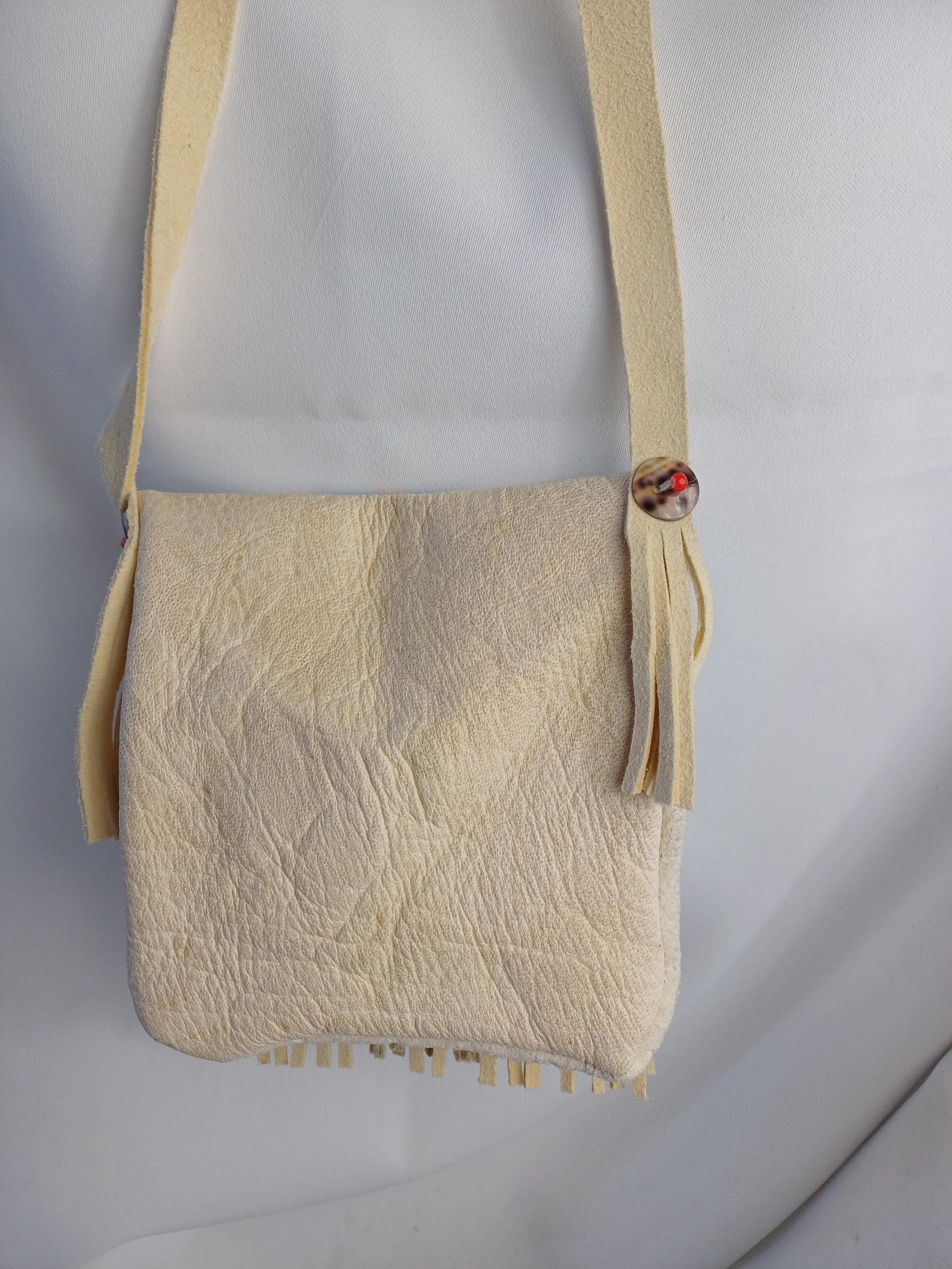 Small Buckskin Bag With Frings , Beadwork,size Appr 14 Cm * 14 Cm ...