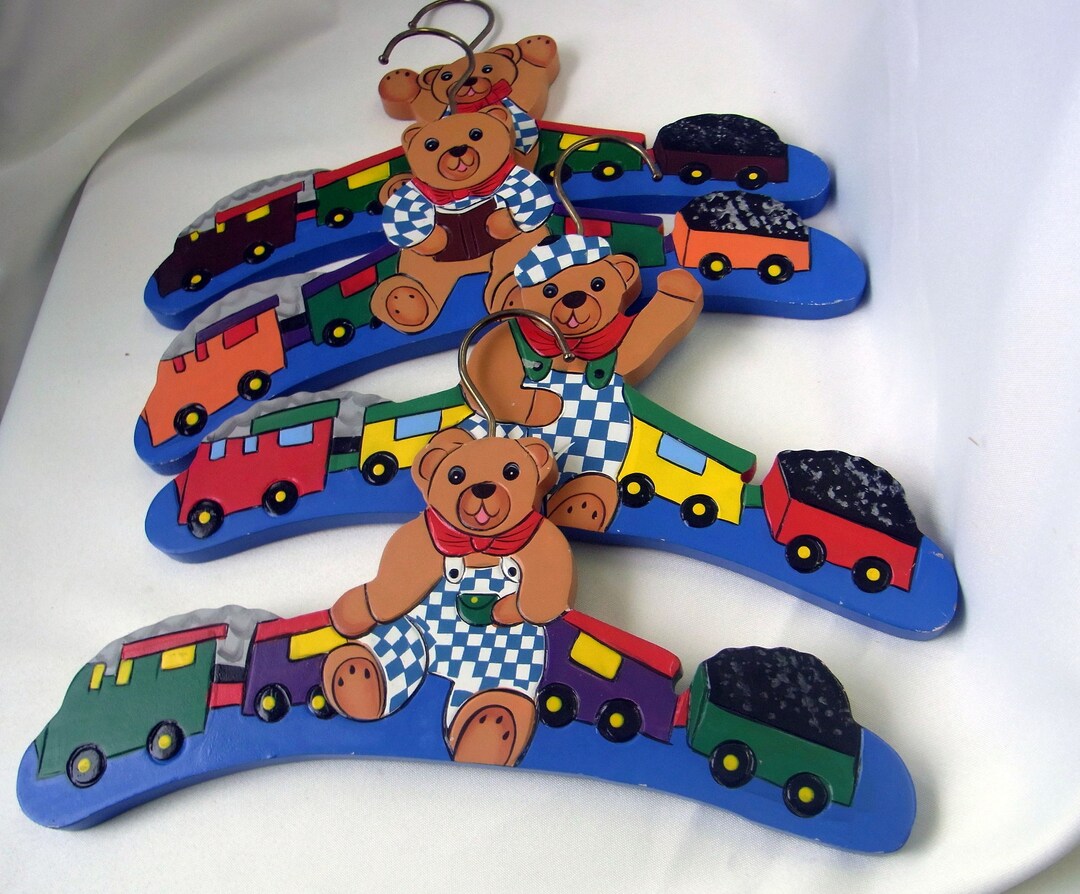 4 Painted Wooden Hangers, Painted Children's Hangers, Vintage Hangers ...