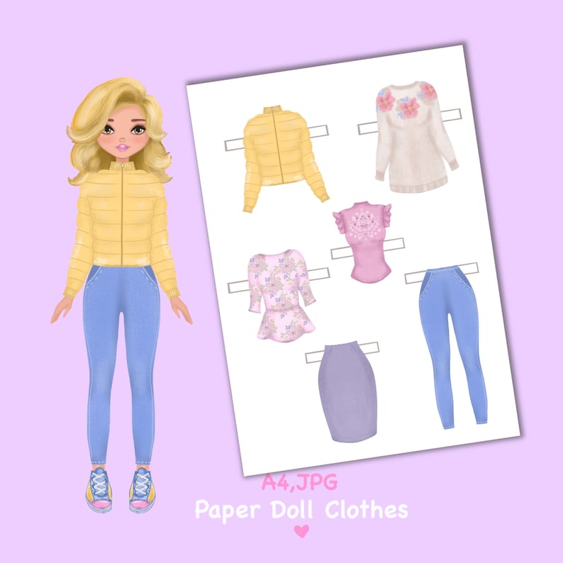 Paper Doll Printable With Clothes. PDF. Digital Download. Fashion Girl ...