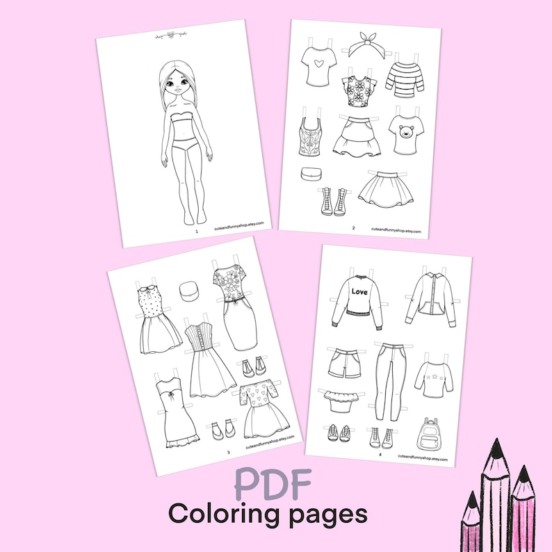 Paper Doll Printable With Clothes. Coloring Page, Book. Outline ...