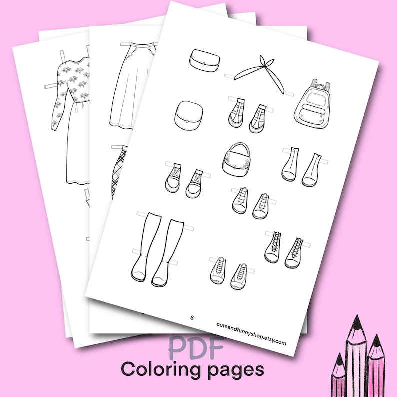 Paper Doll Coloring Book With Clothes, Dress up Cutout (PDF Download ...