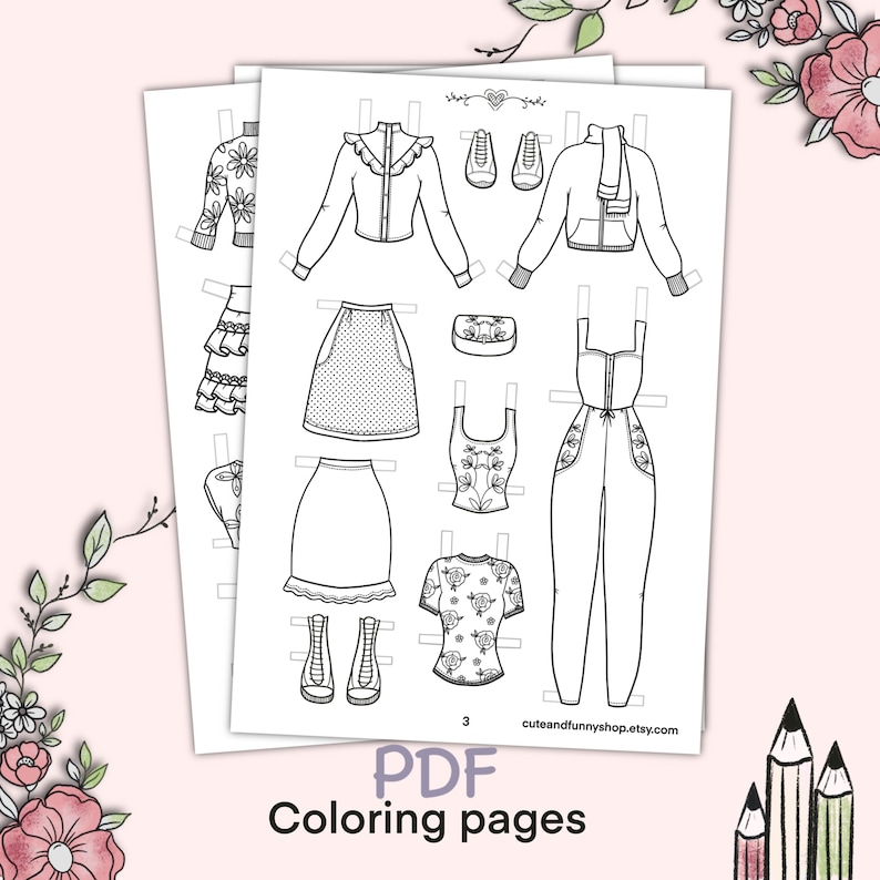 Paper Doll Printable With Clothes. Coloring Page, Book. Outline ...