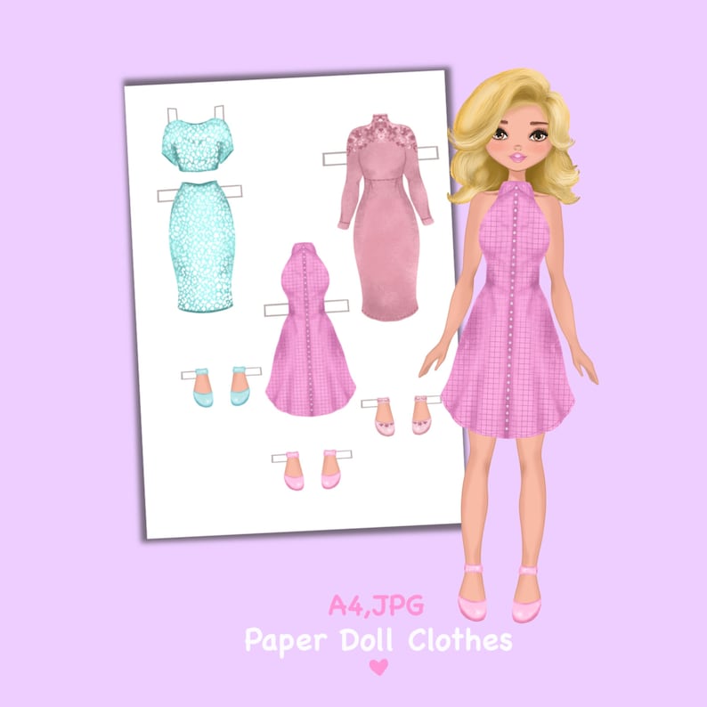 Paper Doll Printable With Clothes. PDF. Digital Download. Fashion Girl ...