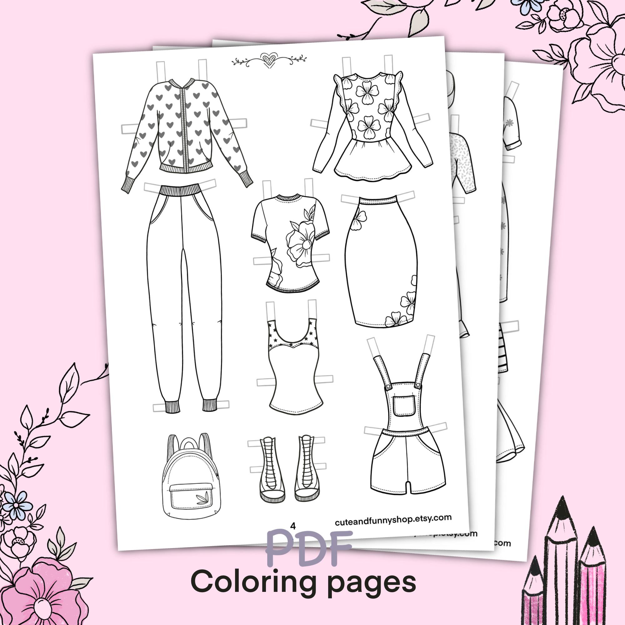 Paper Doll Printable With Clothes. Coloring Page, Book. Outline ...