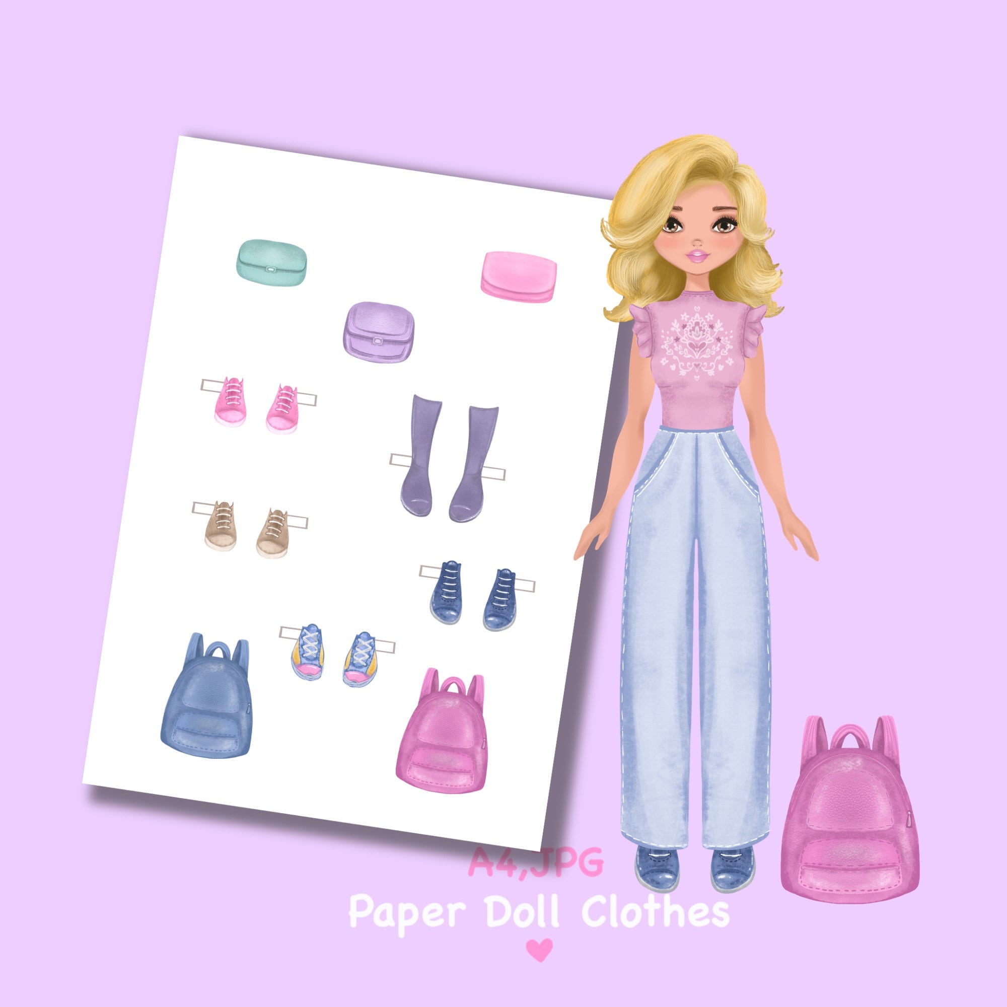 Fashion Paper Doll Printable, Clothes Set (PDF Digital Download). Dress ...