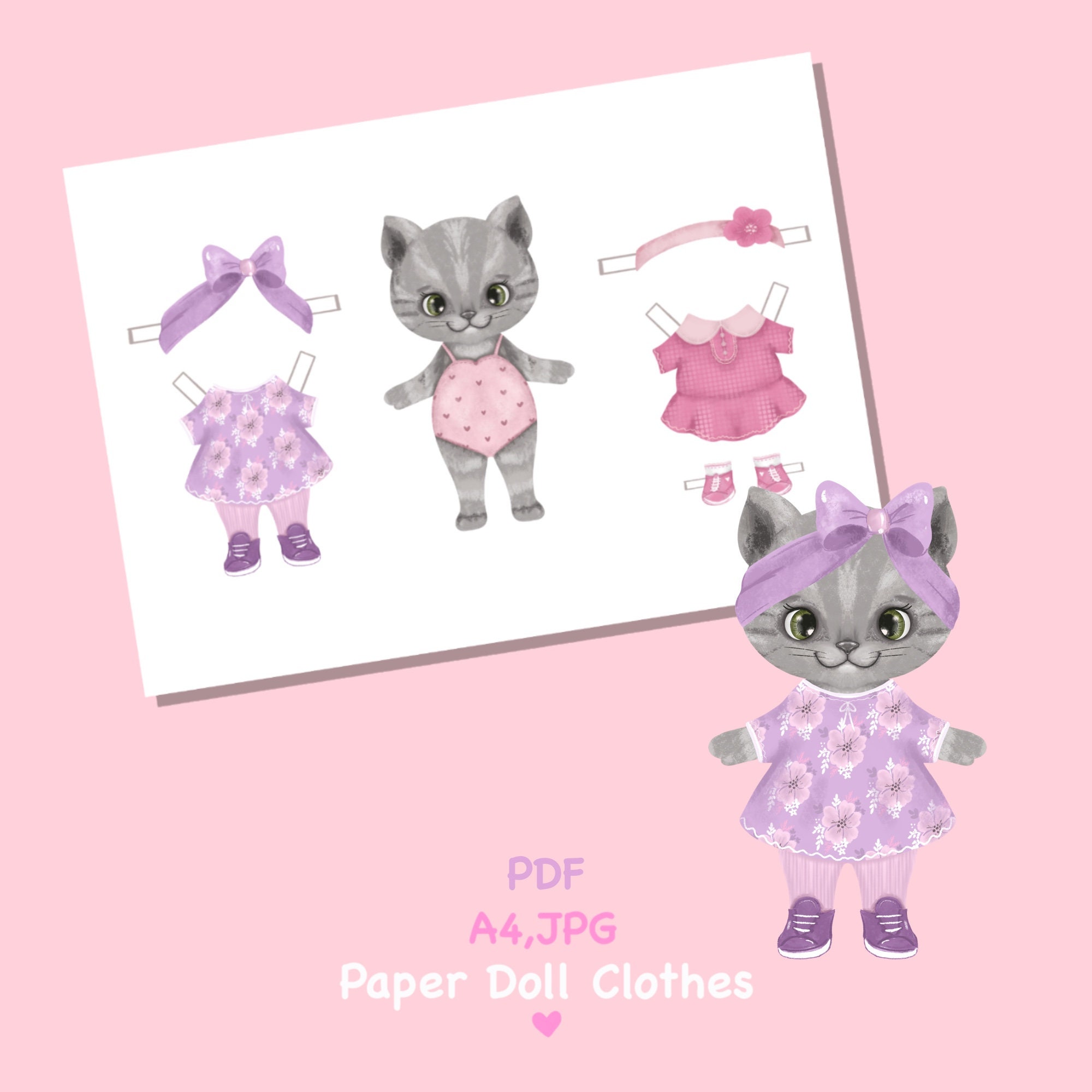Paper Doll Printable With Clothes. Digital Download. Paper Cat, Animal ...