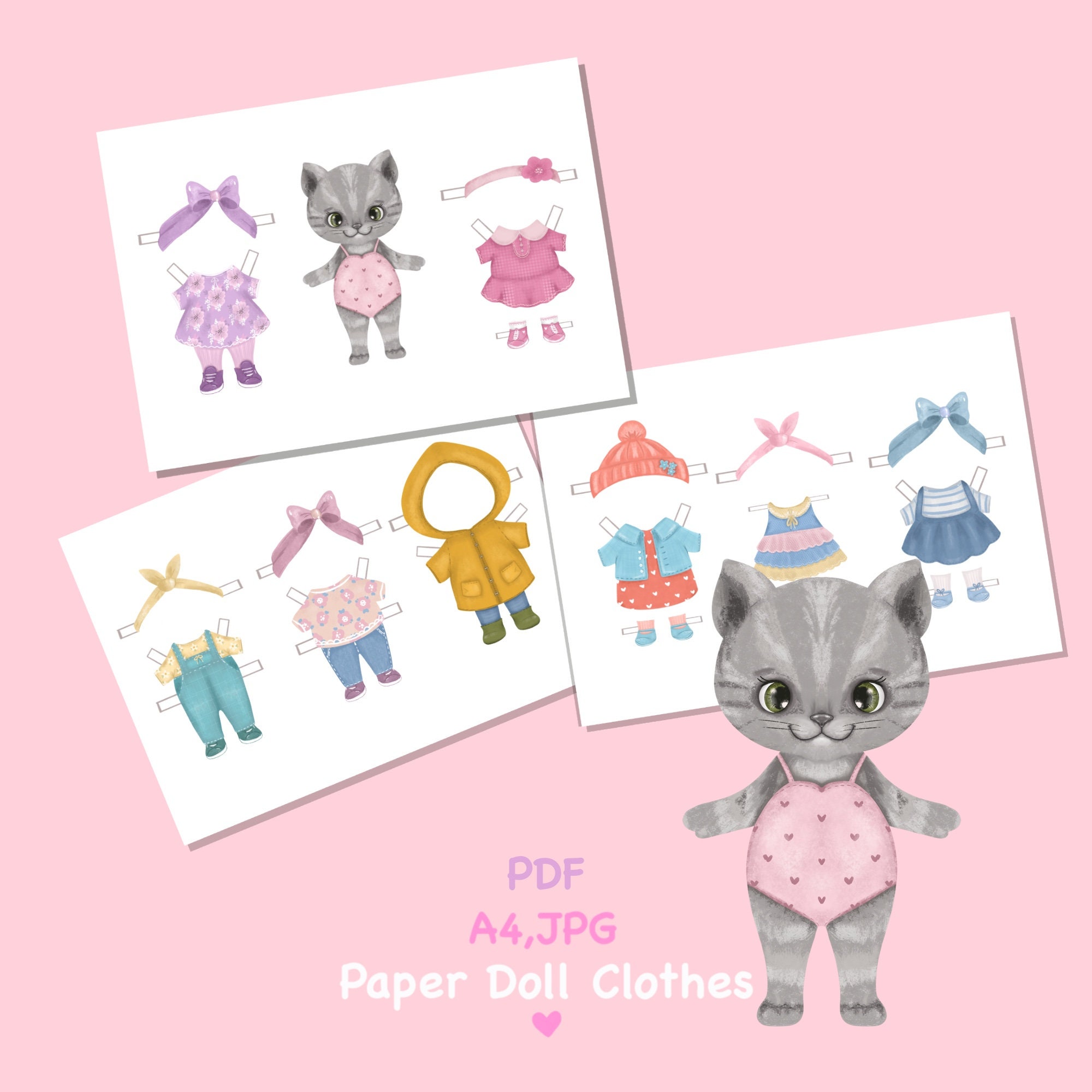 Paper Doll Printable With Clothes. Digital Download. Paper Cat, Animal ...