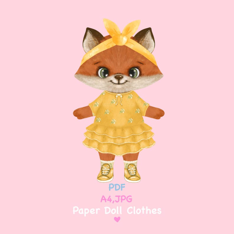 Fox Paper Doll Printable, Dress up Clothes (digital Download), Cutout ...