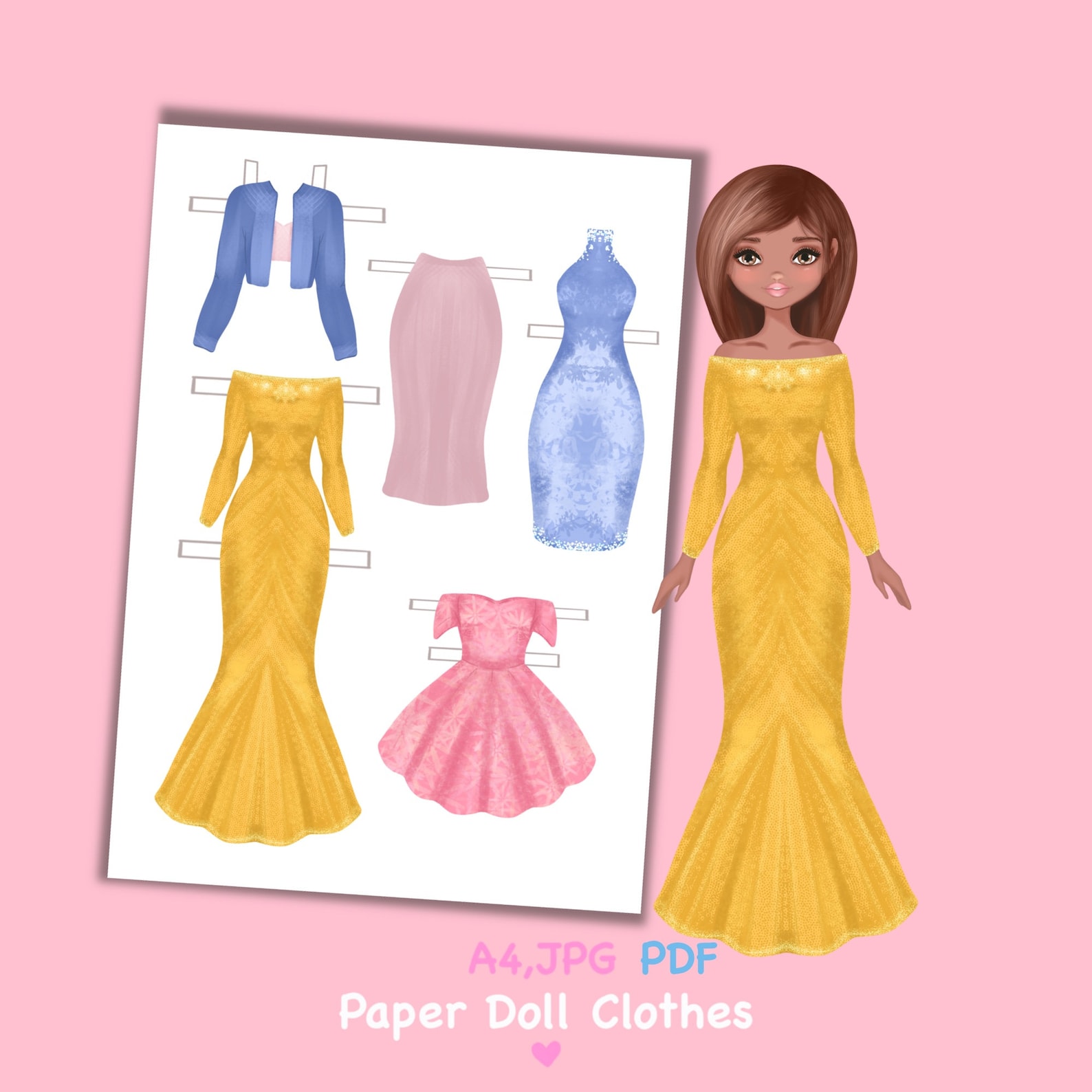 Paper Doll Printable With Clothes. PDF. Digital Download. Fashion Girl ...