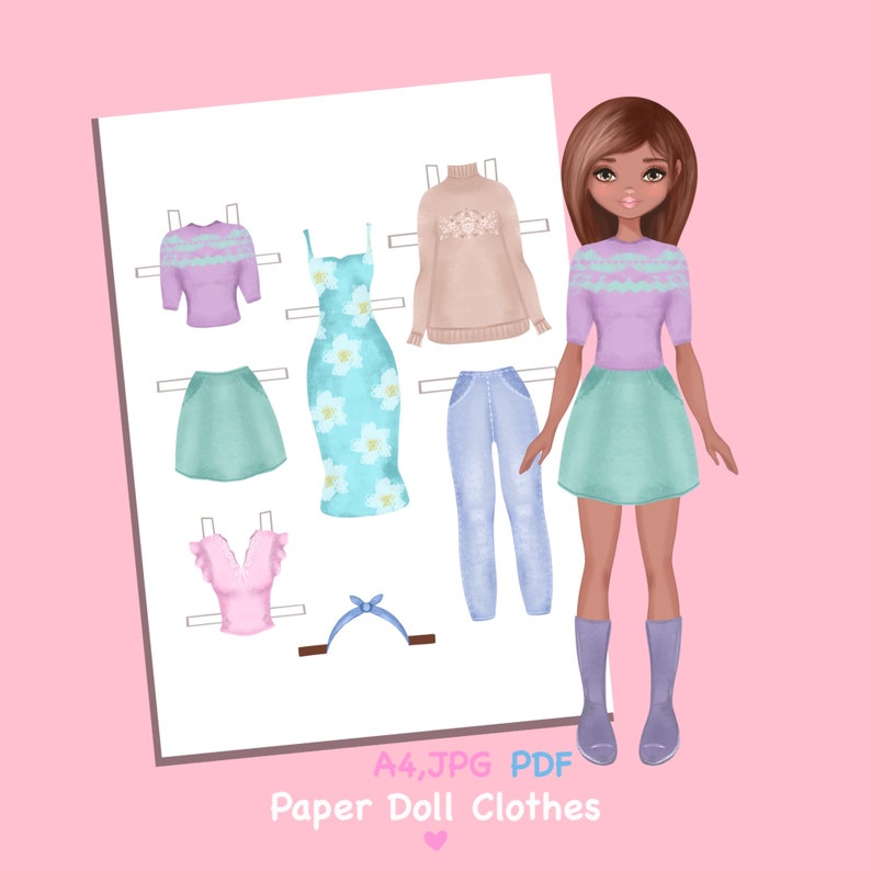 Paper Doll Printable With Clothes. PDF. Digital Download. Fashion Girl ...