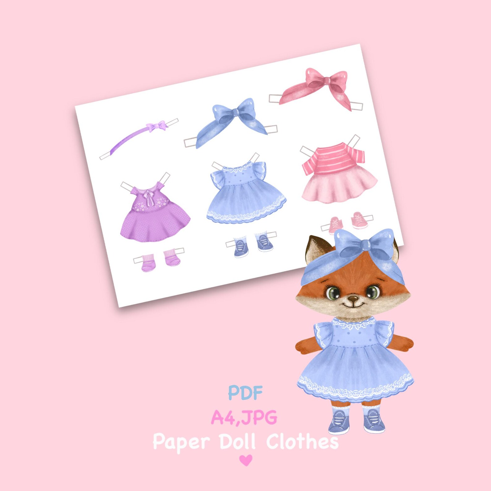Paper Doll Printable With Clothes. Digital Download. Baby Fox, Animal ...