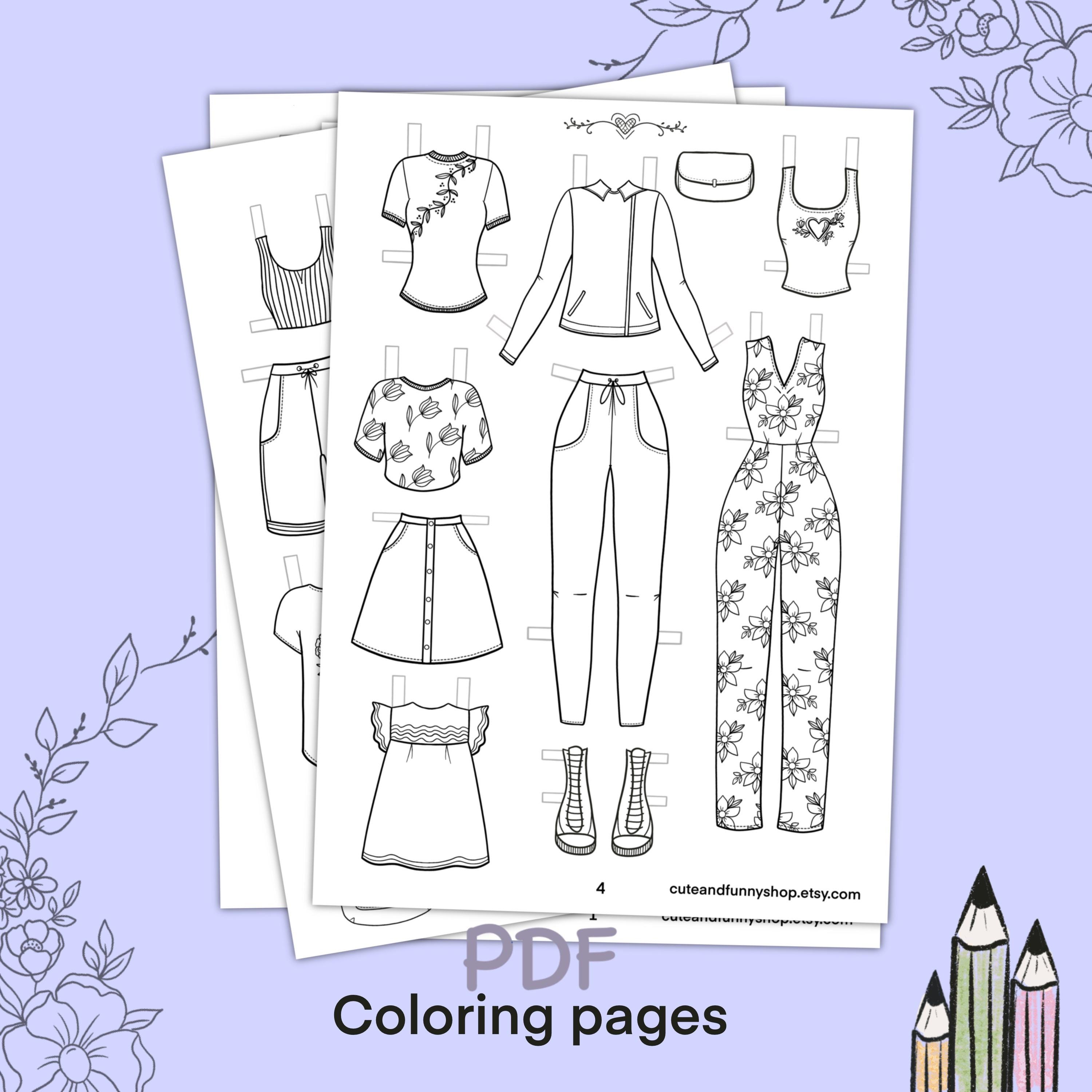 Paper Doll Printable With Clothes. Coloring Page, Book. Outline ...