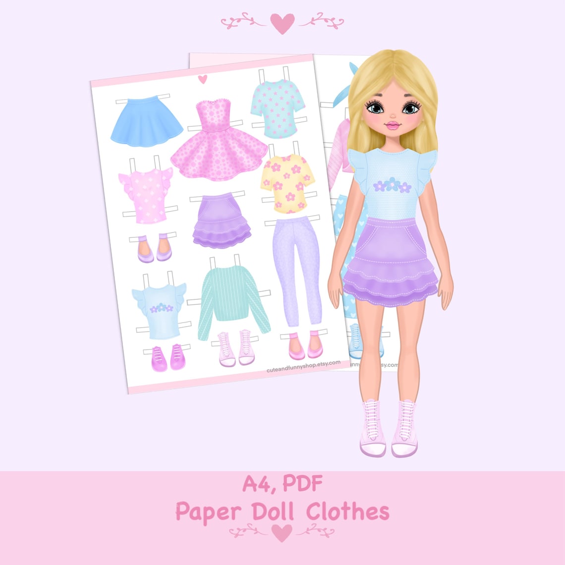 Printable Paper Doll With Clothes, Fashion Girl DIY (PDF). Dress Up ...