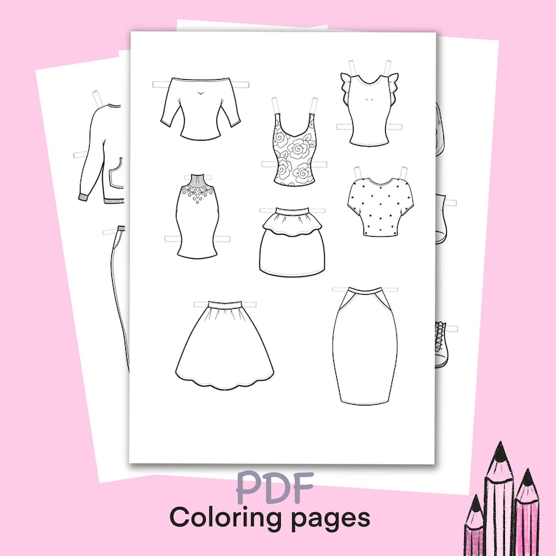 Paper Doll Printable With Clothes. Coloring Page, Book. Outline ...