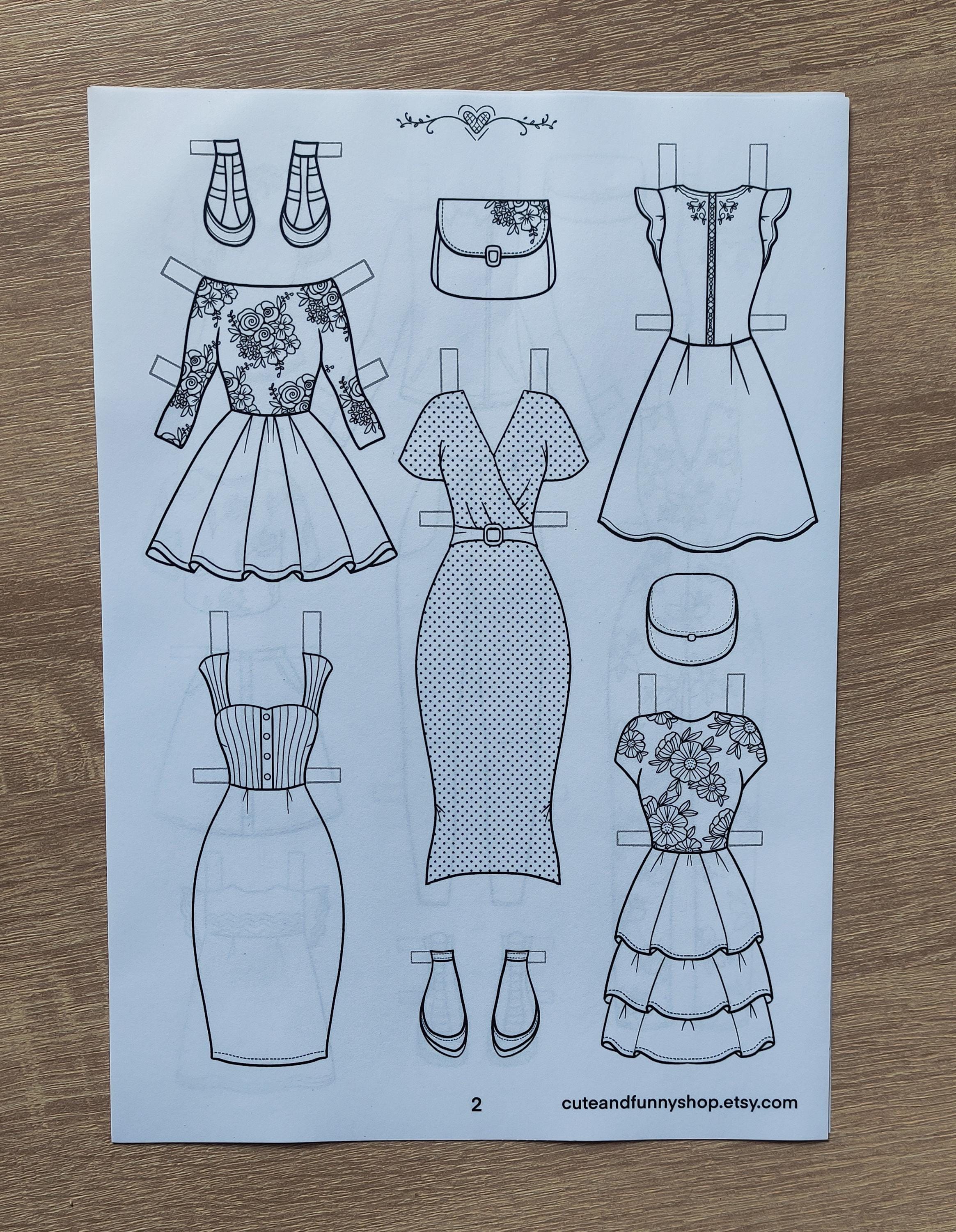 Paper Doll Printable With Clothes. Coloring Page, Book. Outline ...