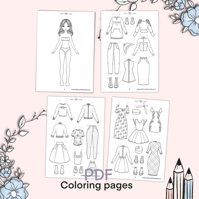 Paper Doll Printable With Clothes. Coloring Page, Book. Outline ...