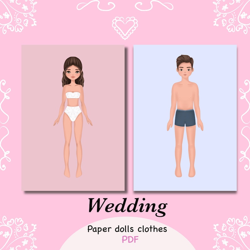 Paper Dolls Wedding. Paper Doll Printable With Clothes. PDF. Digital Download. Fashion Girl ...