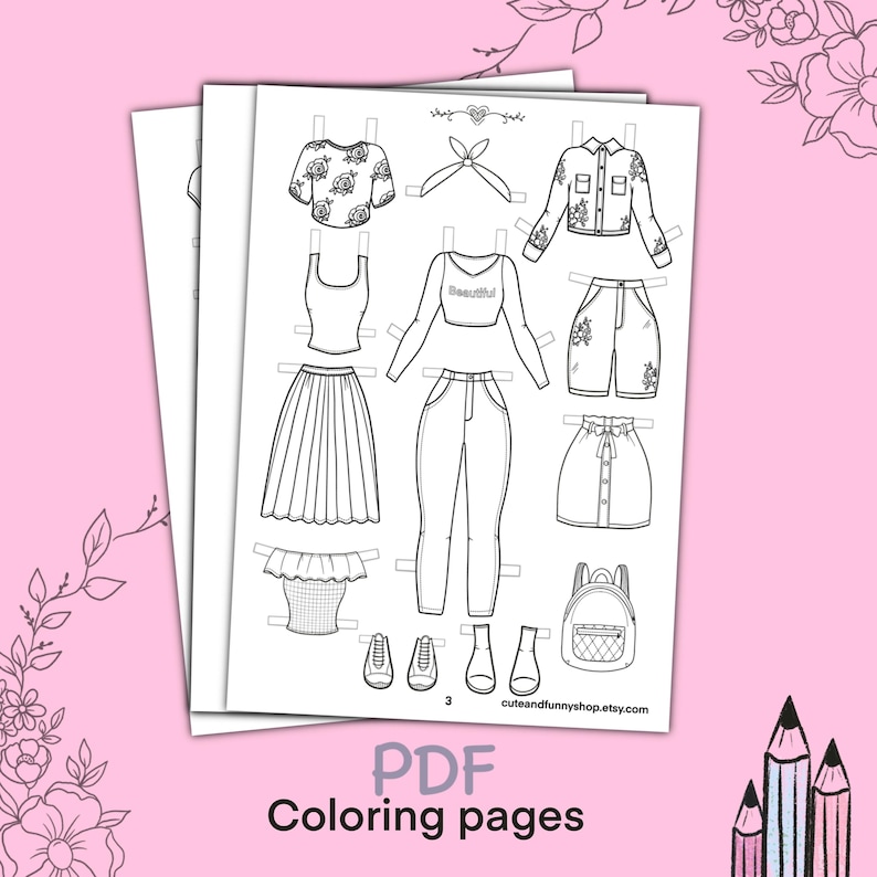 Paper Doll Printable With Clothes. Coloring Page, Book. Outline ...
