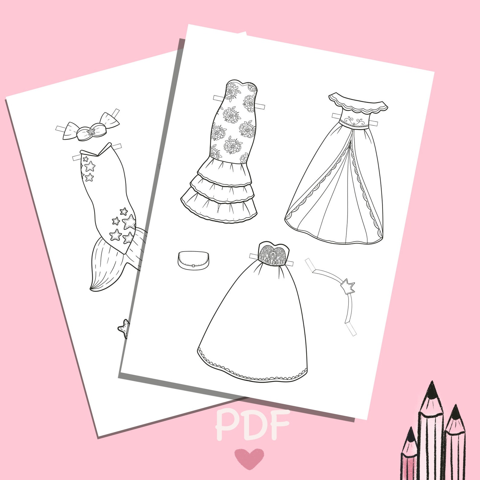 Paper Doll Printable With Clothes. Coloring Page, Book. Outline ...