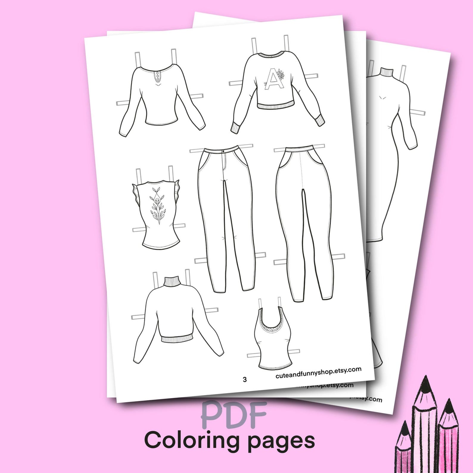 Paper Doll Coloring Book With Clothes, Dress up Cutout (PDF Download ...