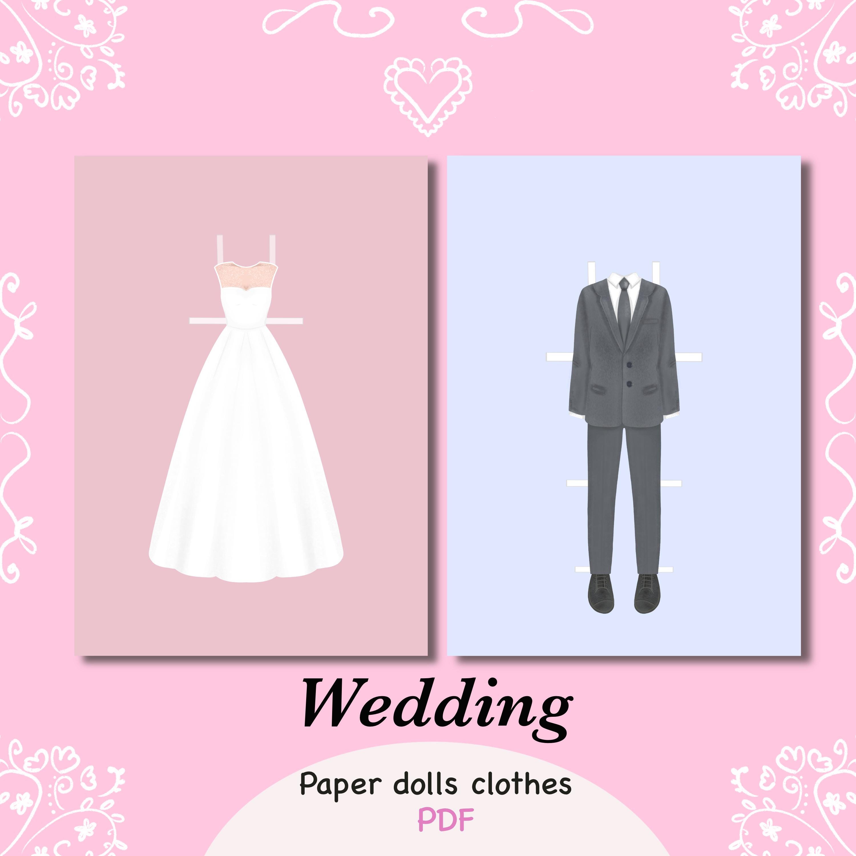 Wedding Paper Dolls With Clothes, Fashion Bride & Groom (PDF). Dress Up ...