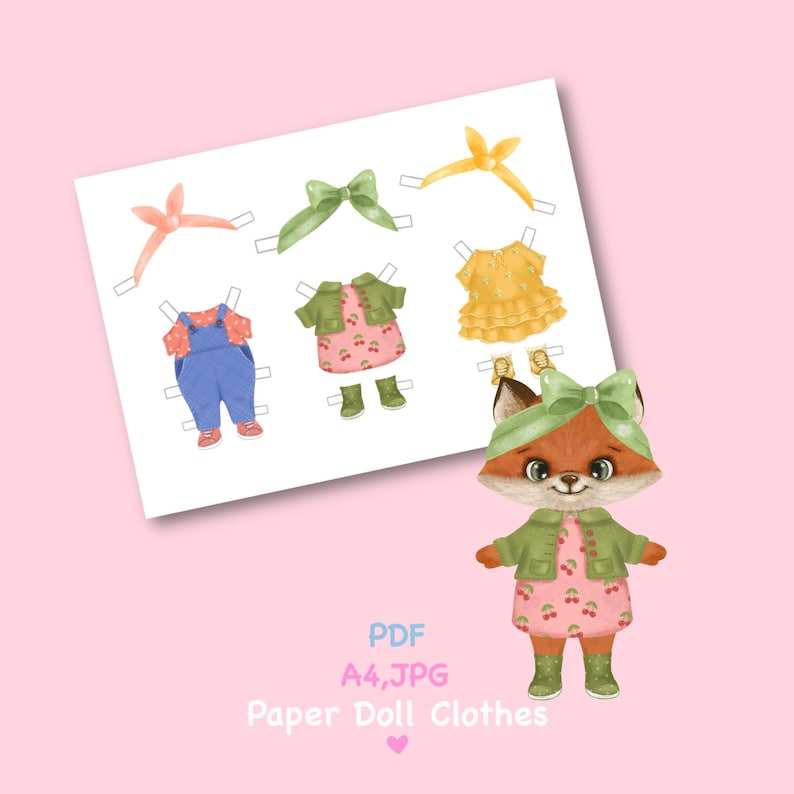 Paper Doll Printable With Clothes. Digital Download. Baby Fox, Animal ...