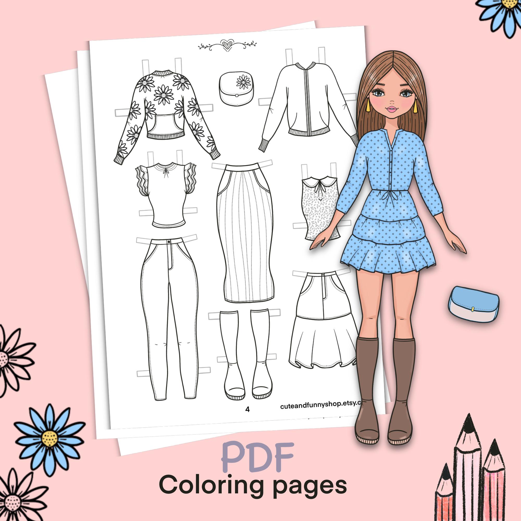 Paper Doll Printable With Clothes. Coloring Page, Book. Outline ...