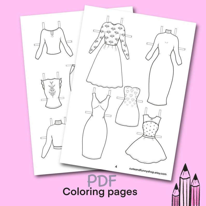 Paper Doll Printable With Clothes. Coloring Page, Book. Outline ...