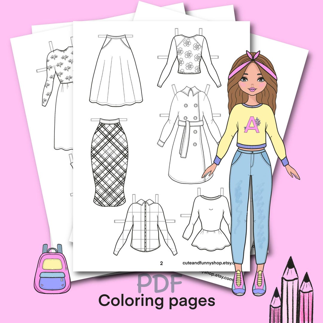 Paper Doll Coloring Book With Clothes, Dress up Cutout (PDF Download ...