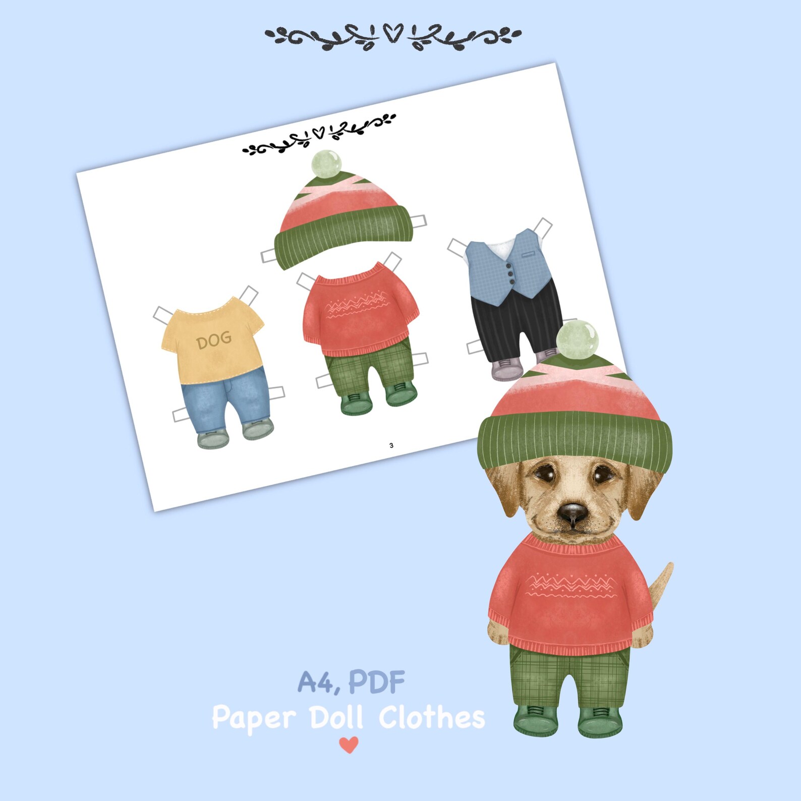 Dog Paper Doll Printable, Dress-up Clothes, DIY Craft (PDF). Dress Up ...