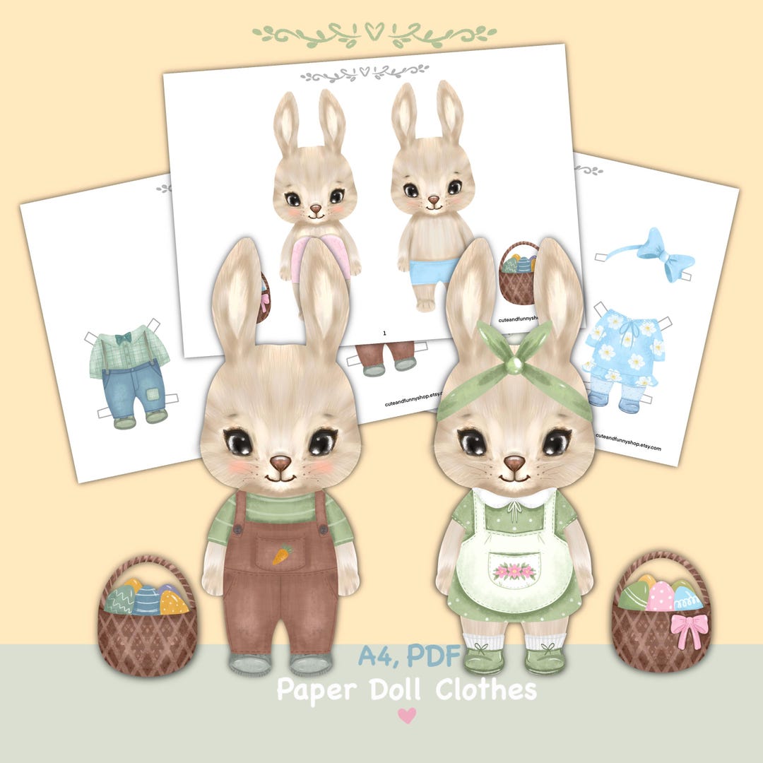 Easter Bunny Paper Doll Printable, Dress-up Clothes (PDF), Cutout. - Etsy