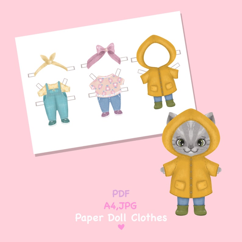 Cat Paper Doll Printable, Clothes Dress-up, DIY Toy (PDF, JPG). Dress ...