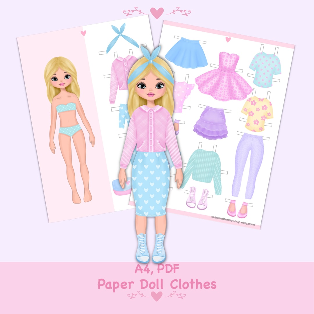 Paper Doll Printable With Clothes. PDF. Digital Download. Fashion Girl ...