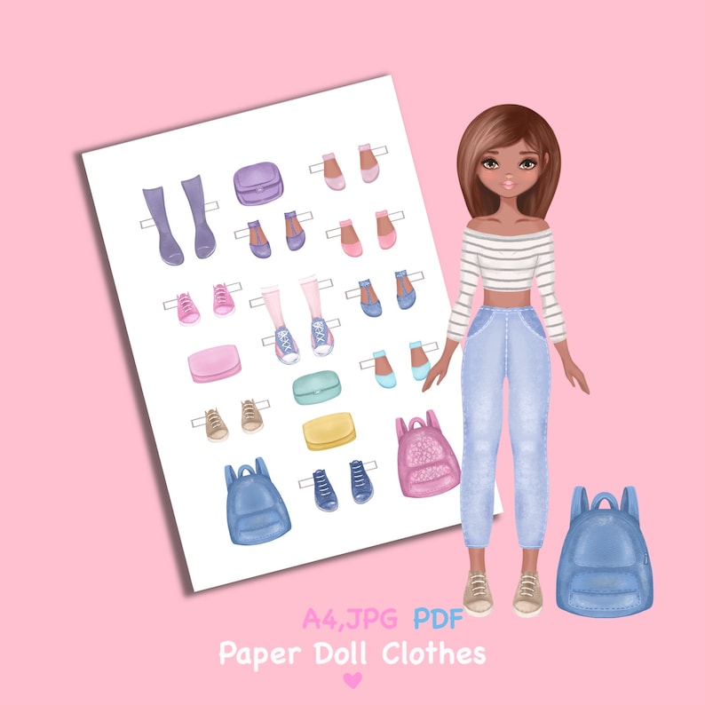 Paper Doll Printable With Clothes. PDF. Digital Download. Fashion Girl ...