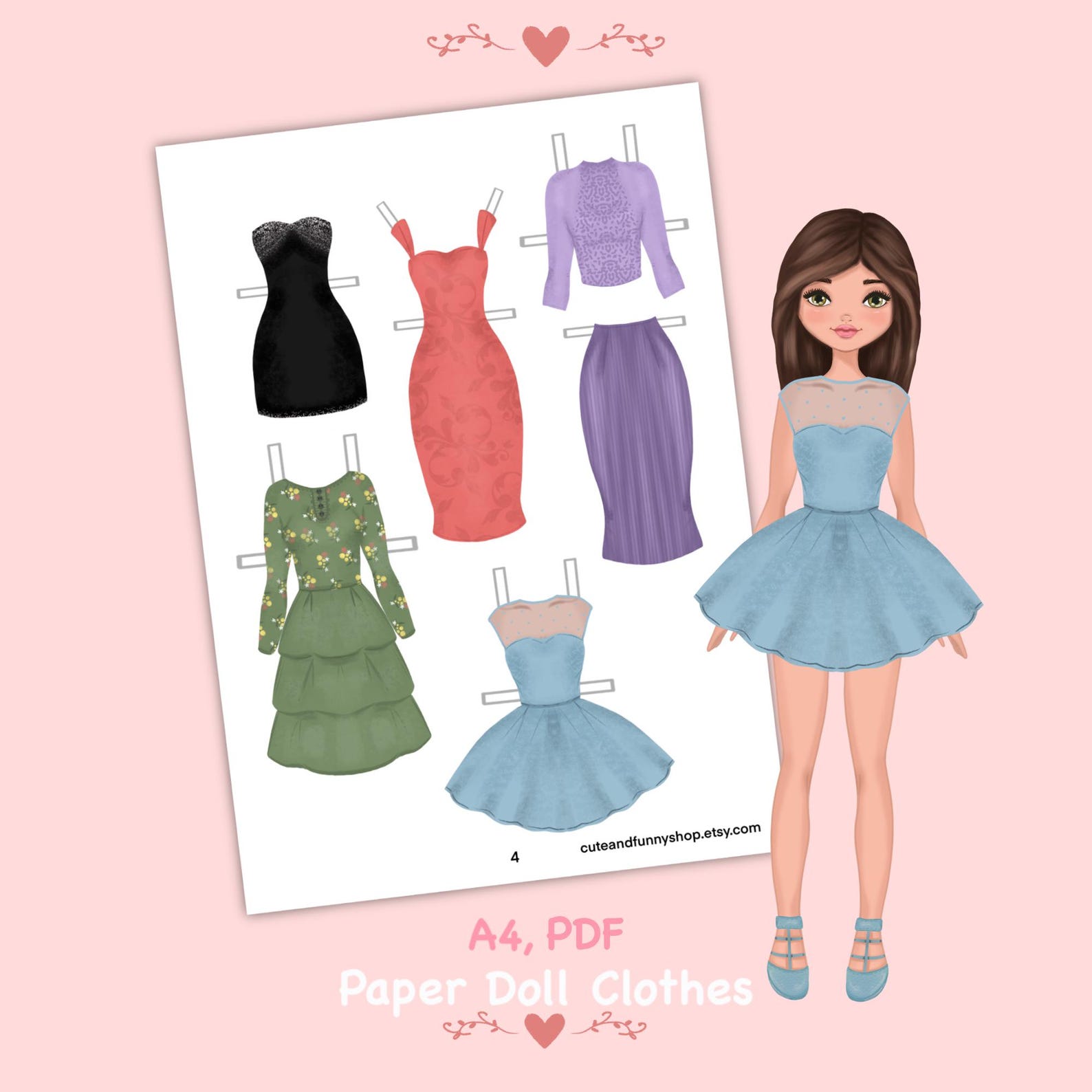 Printable Fashion Paper Doll With Clothes (digital Download). Dress Up ...