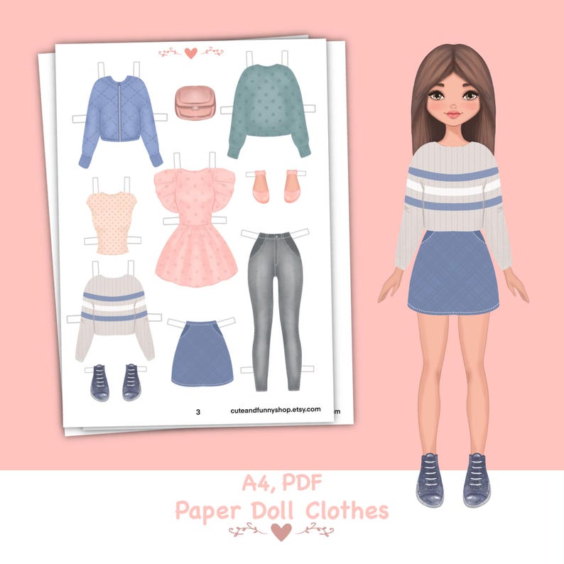 Paper Doll Printable With Clothes. PDF. Digital Download. Fashion Girl ...